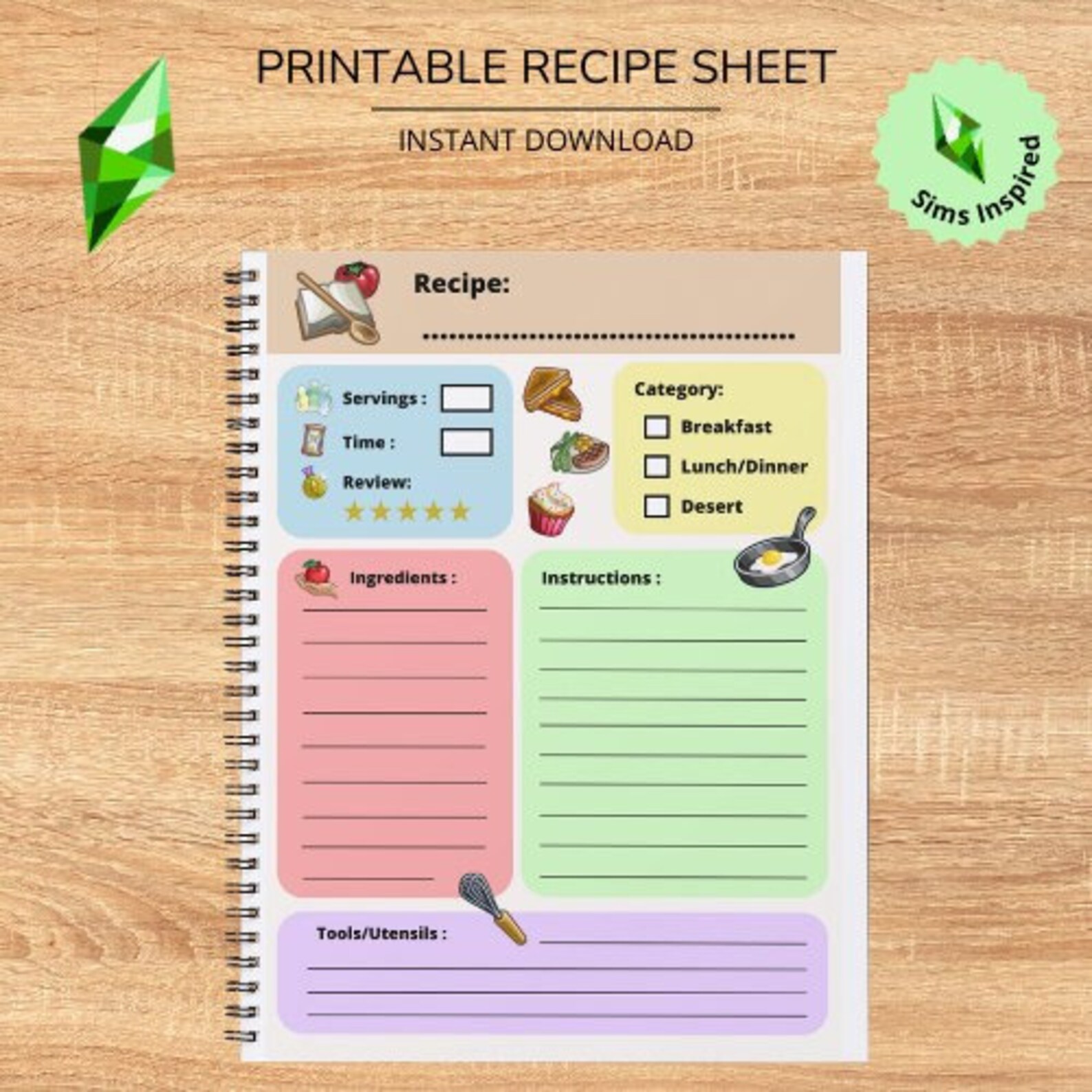 Printable Recipe Sheet - Sims Inspired - Etsy