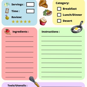 Printable Recipe Sheet - Sims Inspired - Etsy