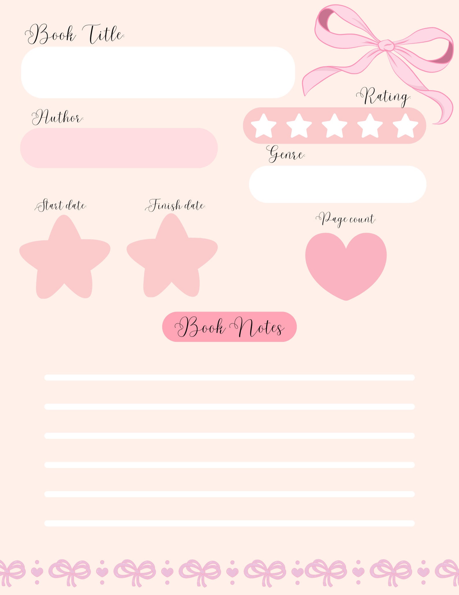 Digital Coquette Reading Journal/tracker - Etsy