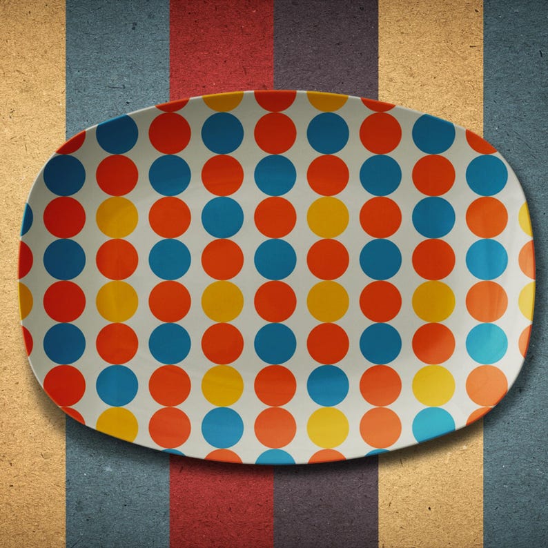 Midcentury Serving Platter Mod Design Polka Dot Kitchen Tray ...