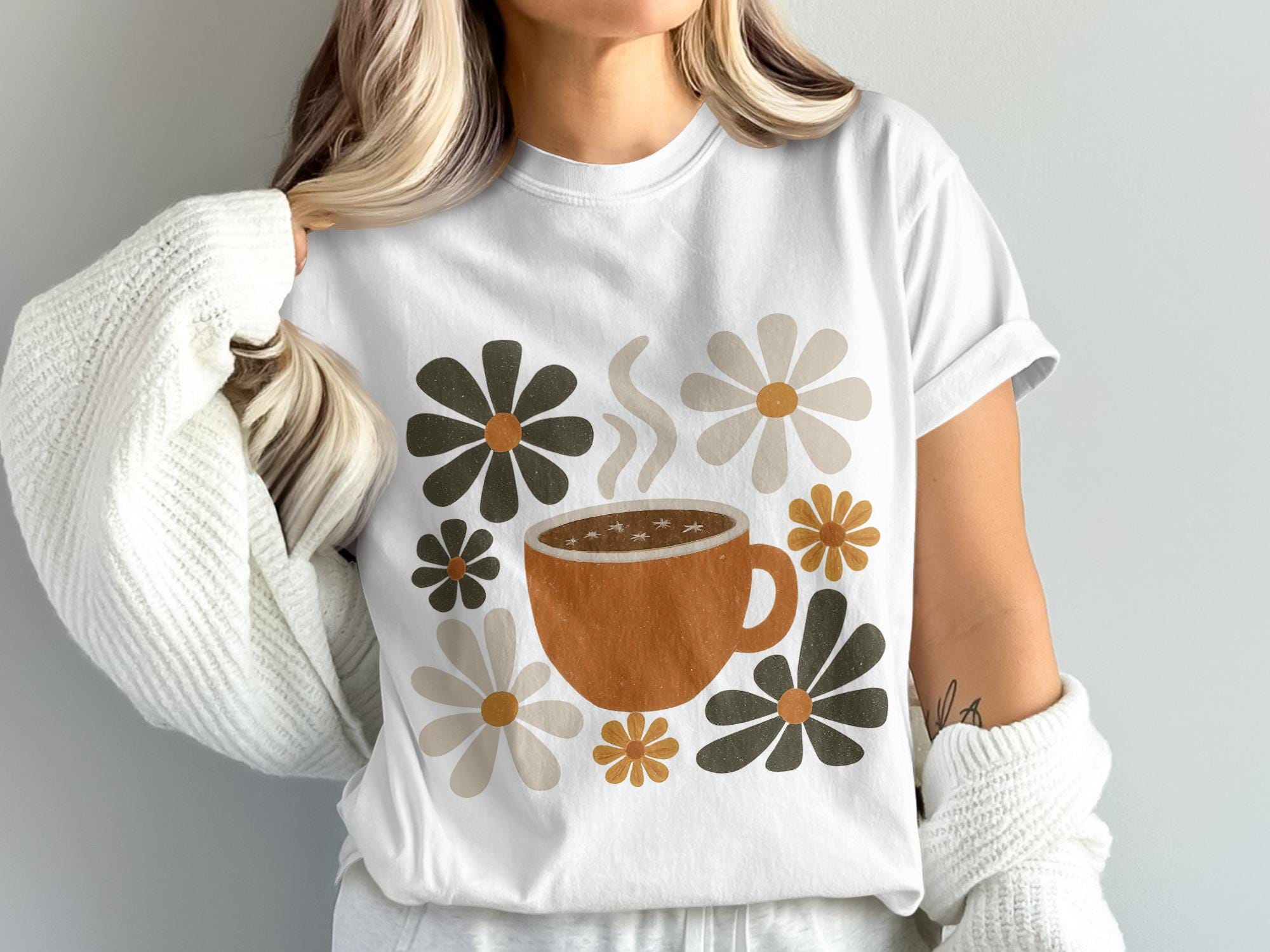 Coffee Cup PNG, Floral Clipart, Flower Png, Cozy Coffee Png, Autumn Png ...