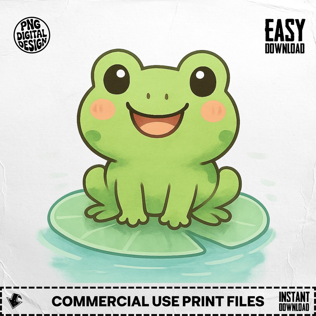 Cute Frog PNG, Kawaii Frog Clipart, Frog on Lilypad, Animal Png, Frog ...