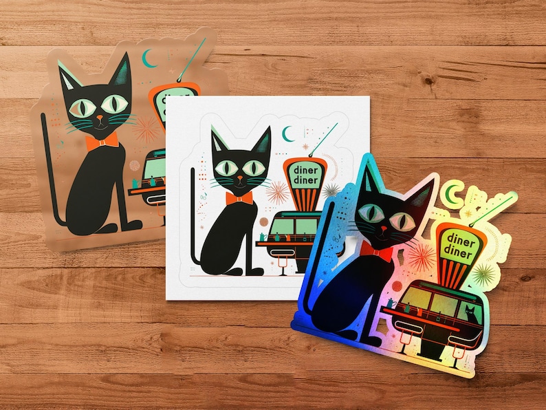 Retro Cat Diner PNG, Mid Century Modern Cat Art, Atomic Age Kitty ...