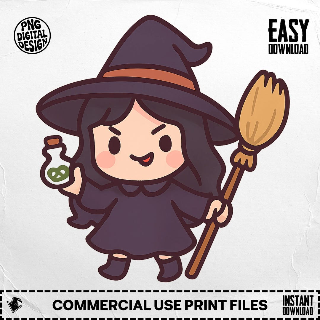 Cute Witch Png, Witch Clipart, Halloween Png, Kawaii Witch Png, Broom ...
