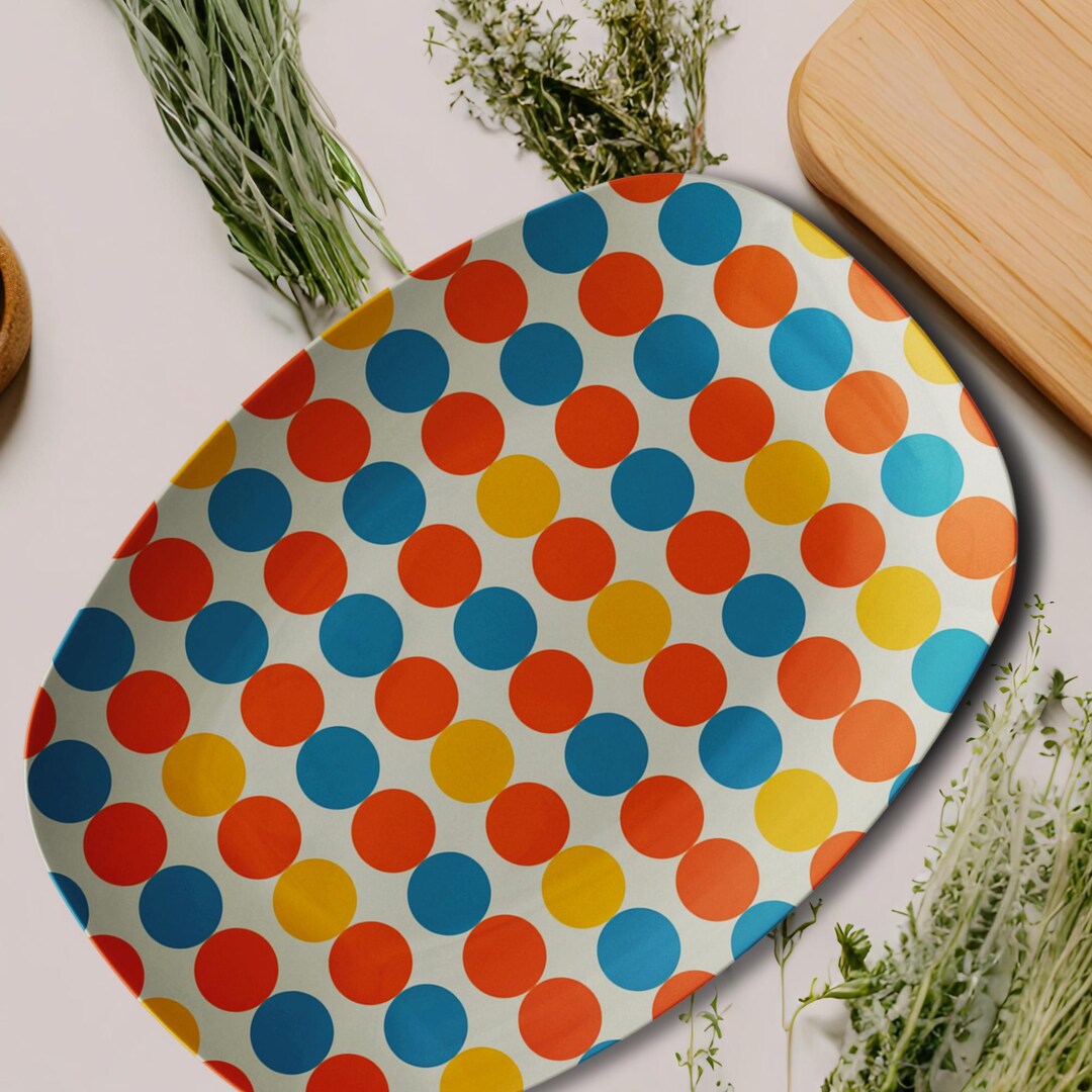 Midcentury Serving Platter Mod Design Polka Dot Kitchen Tray ...