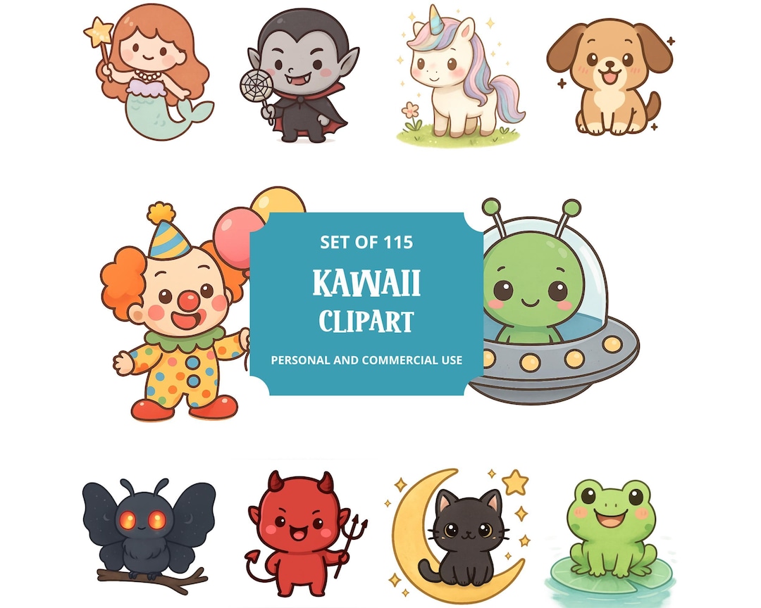 Kawaii Ultimate Cute Clipart Bundle 115+ PNG Pack, Commercial Use ...