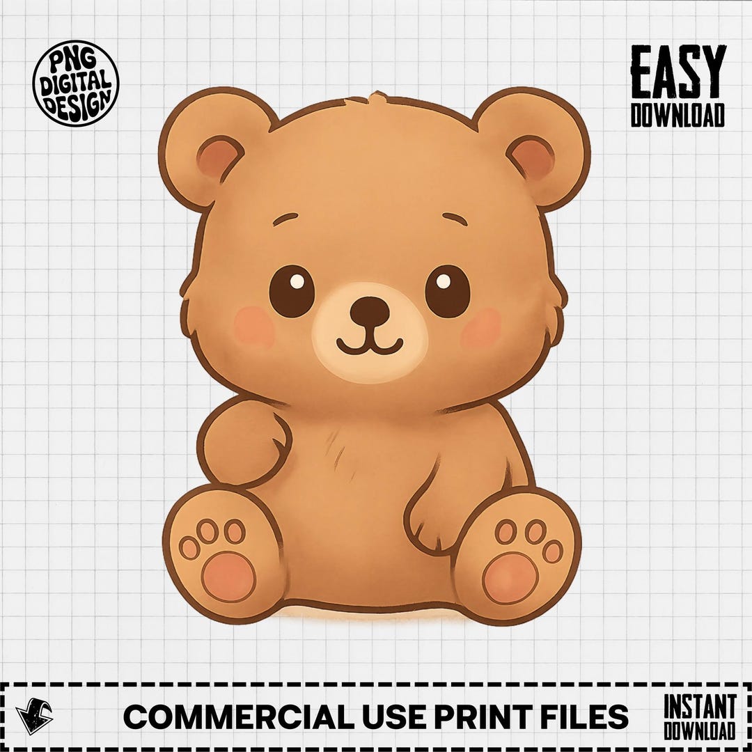 Cute Bear PNG, Teddy Bear Clipart, Kawaii Bear Png, Bear Sublimation ...