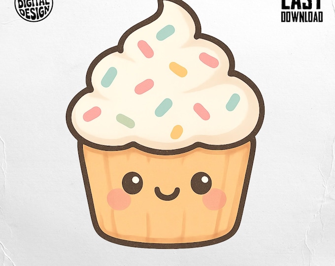 Watercolour Kawaii Cupcake Clipart Cute Chibi Cupcake PNG Digital Image ...