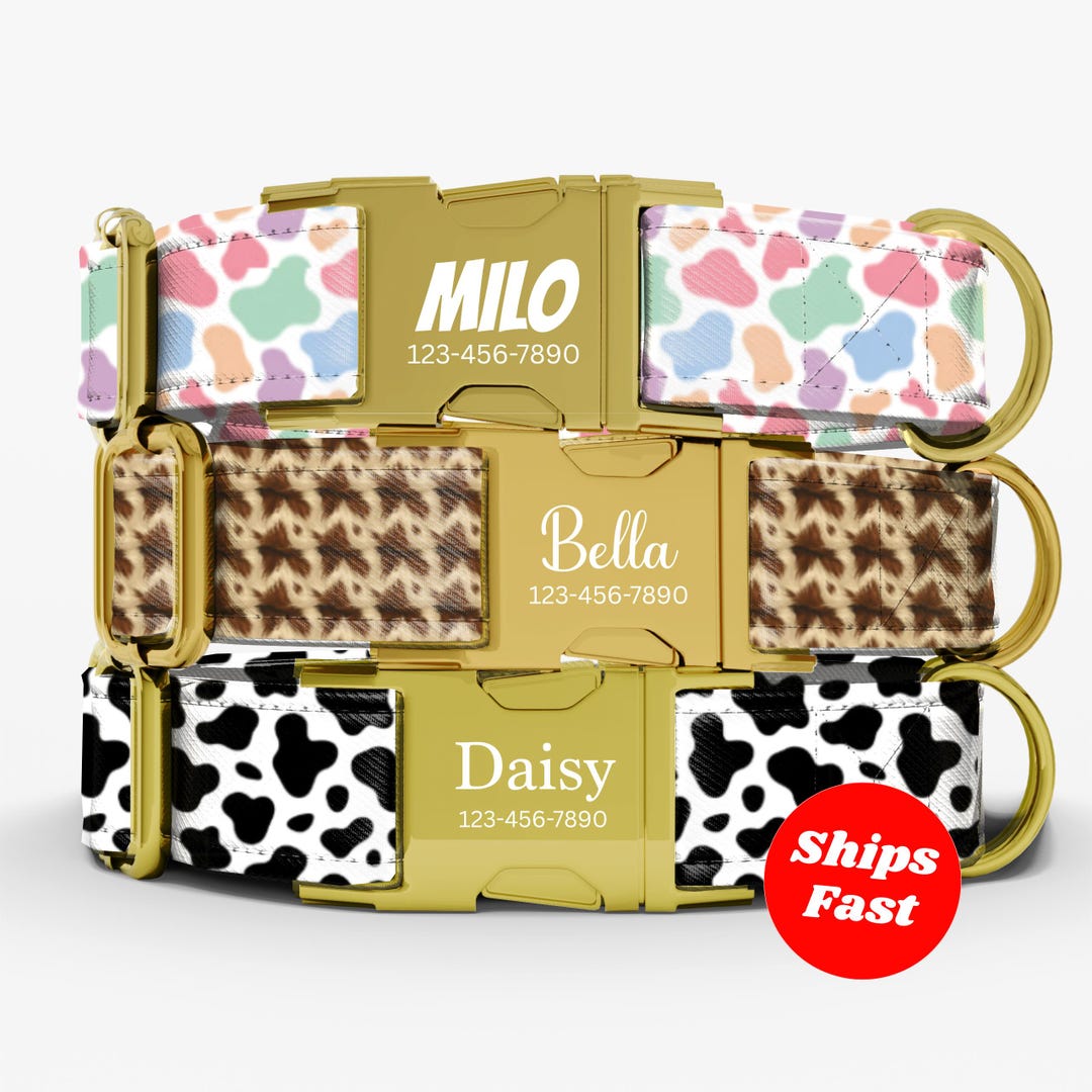 Cow Dog Collar, Personalized With Name, Custom Girl Collars Are Cute ...