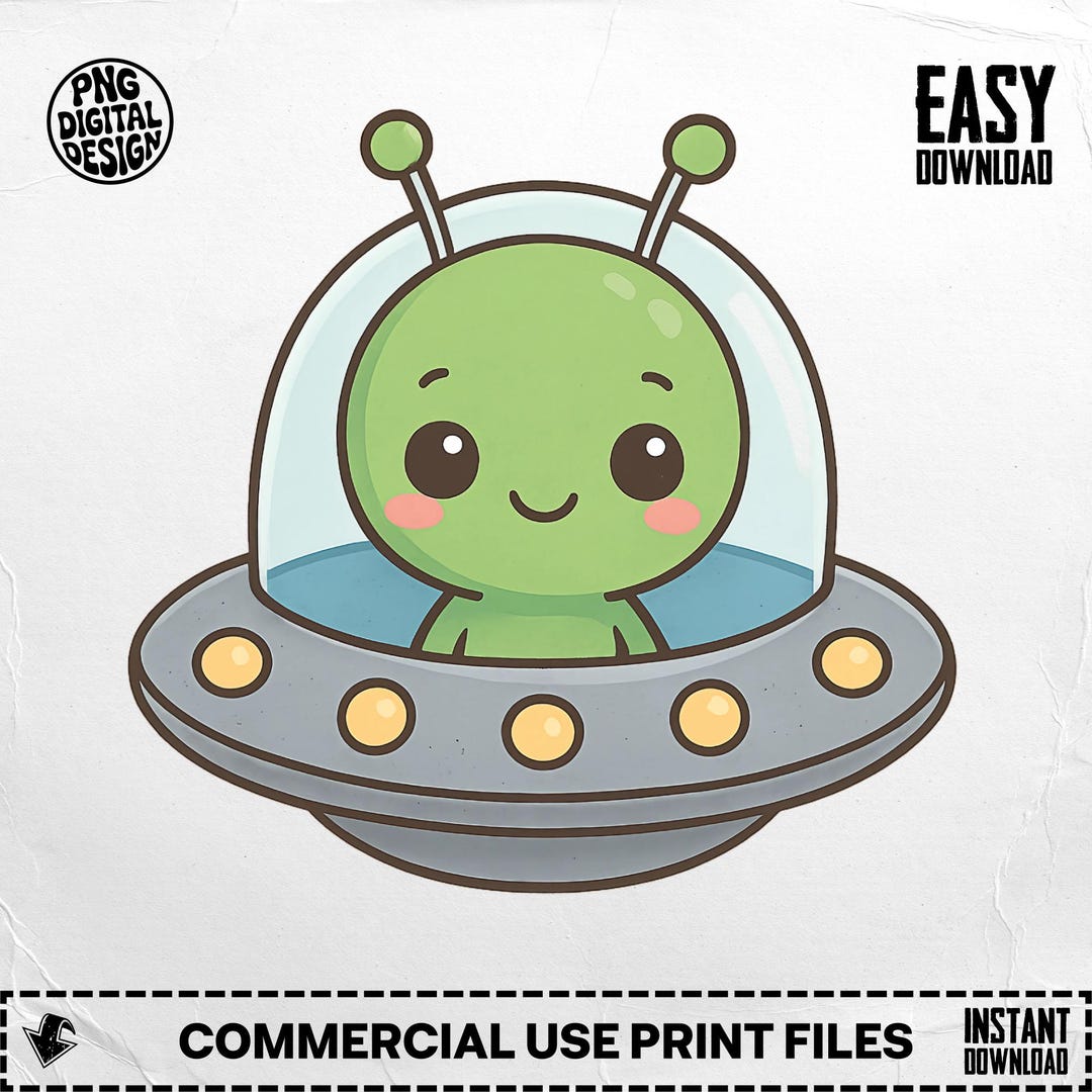 Cute Alien PNG, Green Alien Clipart, UFO Png, Kawaii Alien Sublimation ...