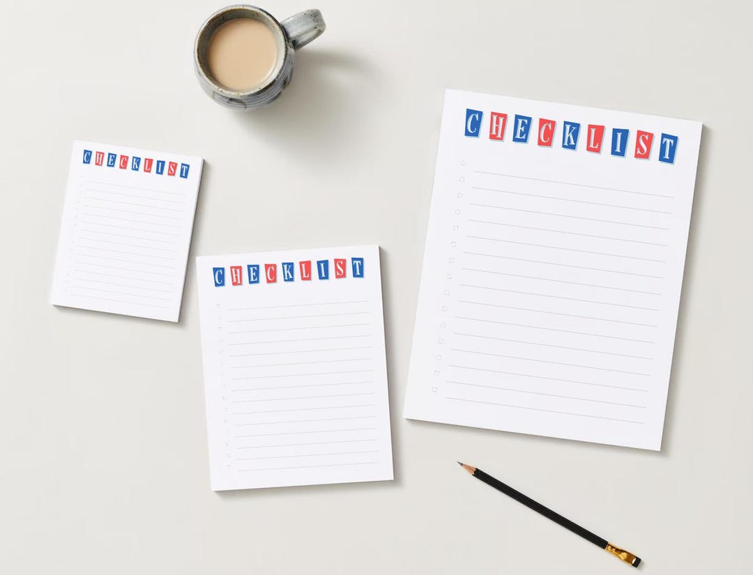 Retro Checklist, Printable Blank PDF Notepad, To-do List, Digital ...