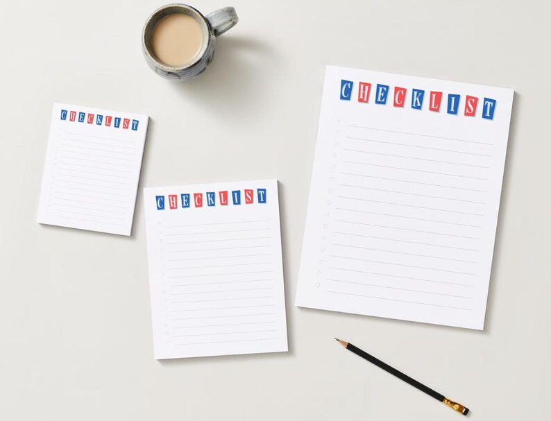 Retro Checklist, Printable Blank PDF Notepad, To-do List, Digital ...