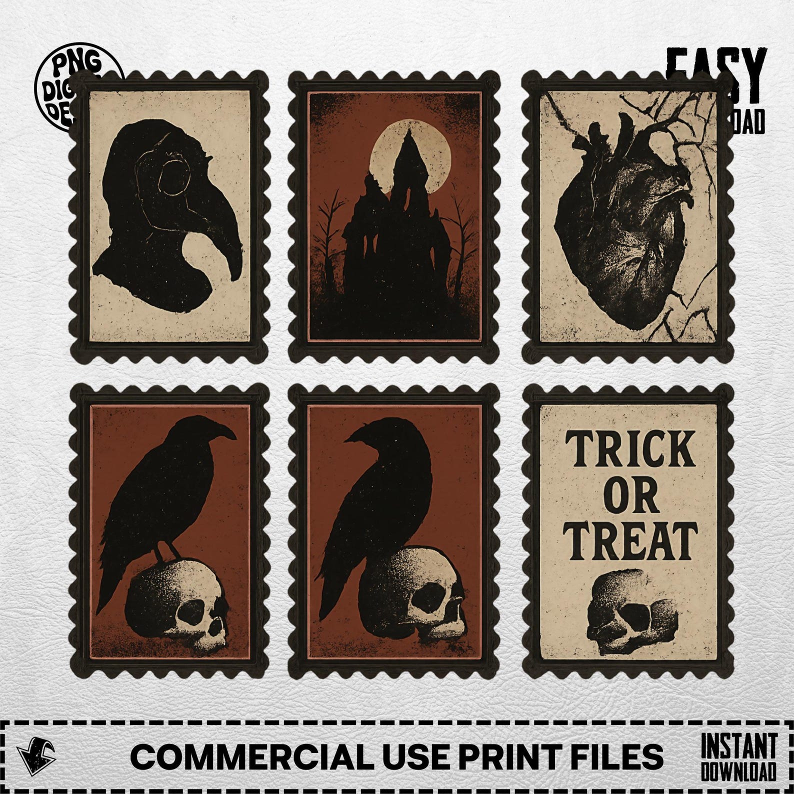 Halloween Stamps PNG, Vintage Postage Stamp Clipart, Gothic Digital ...