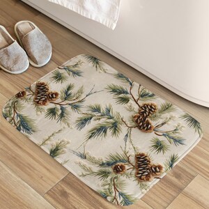 Christmas Bath Mat With Pine Cones Aesthetic Winter Decor Rug Holiday ...