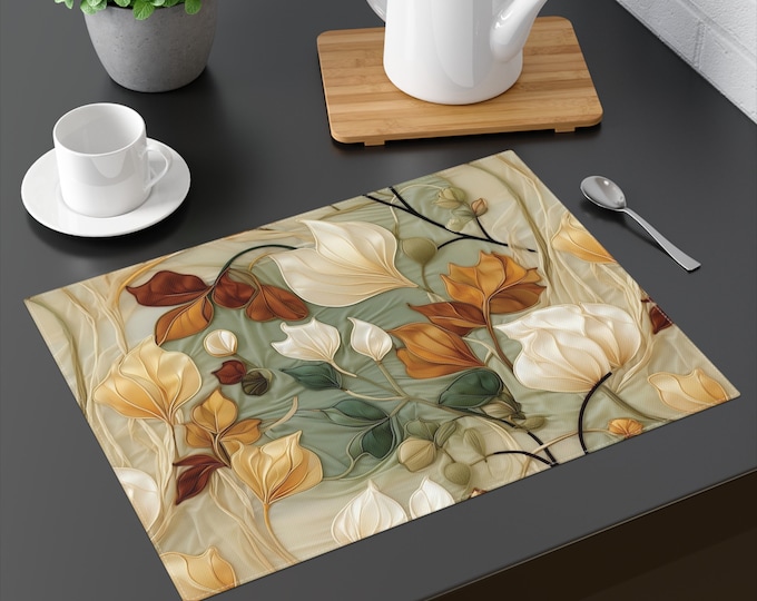 Thanksgiving Placemat Fall Table Placemat Floral Autumn Leaves Table ...