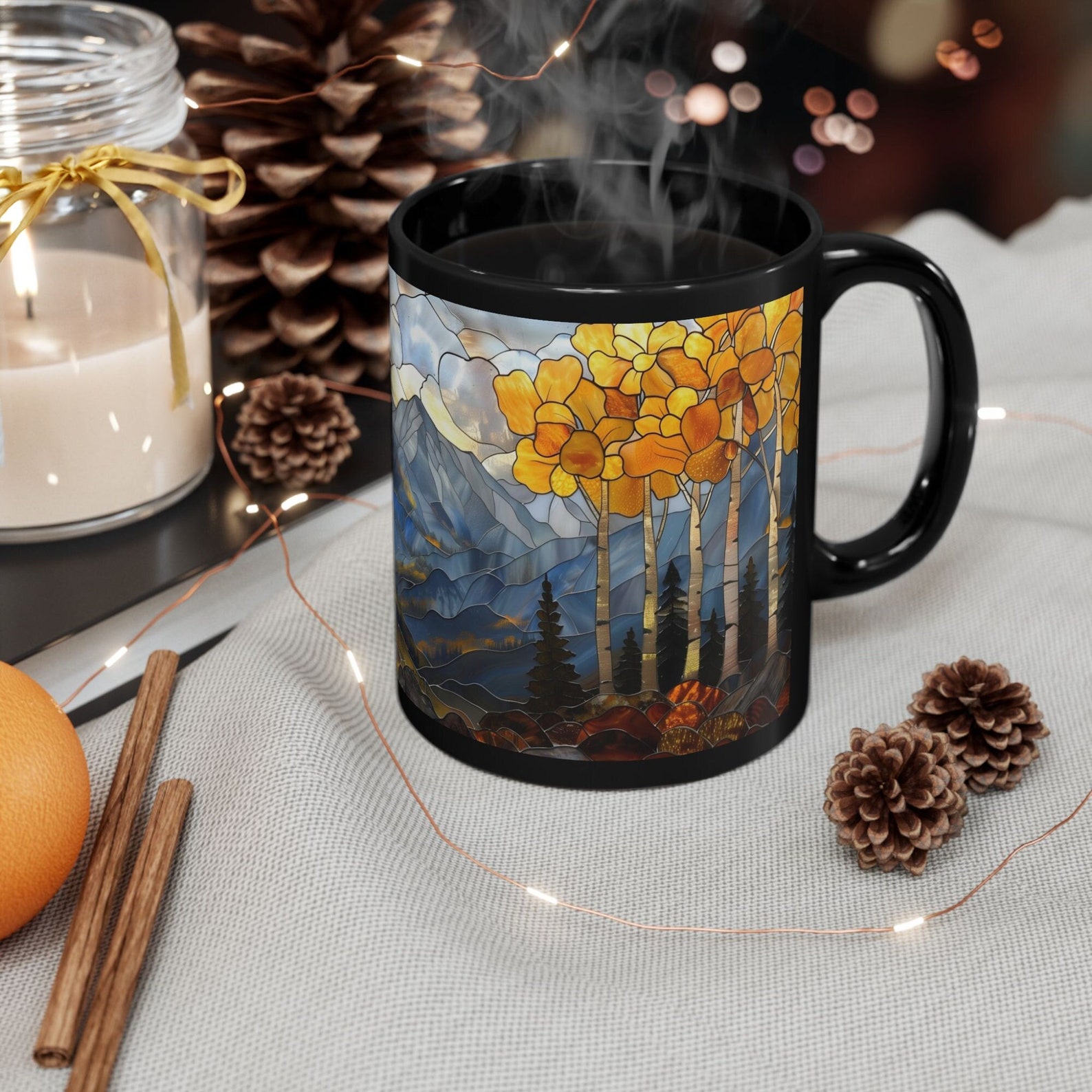 Fall Mountain Mug Aspen Trees Stained Glass Aesthetic Rocky Mountains ...