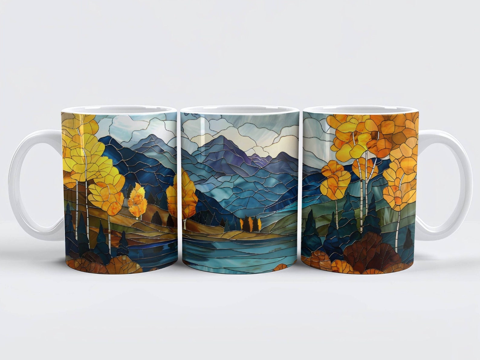 Aspen Trees Mountain Mug Stained Glass Aesthetic Fall Ceramic Coffee ...