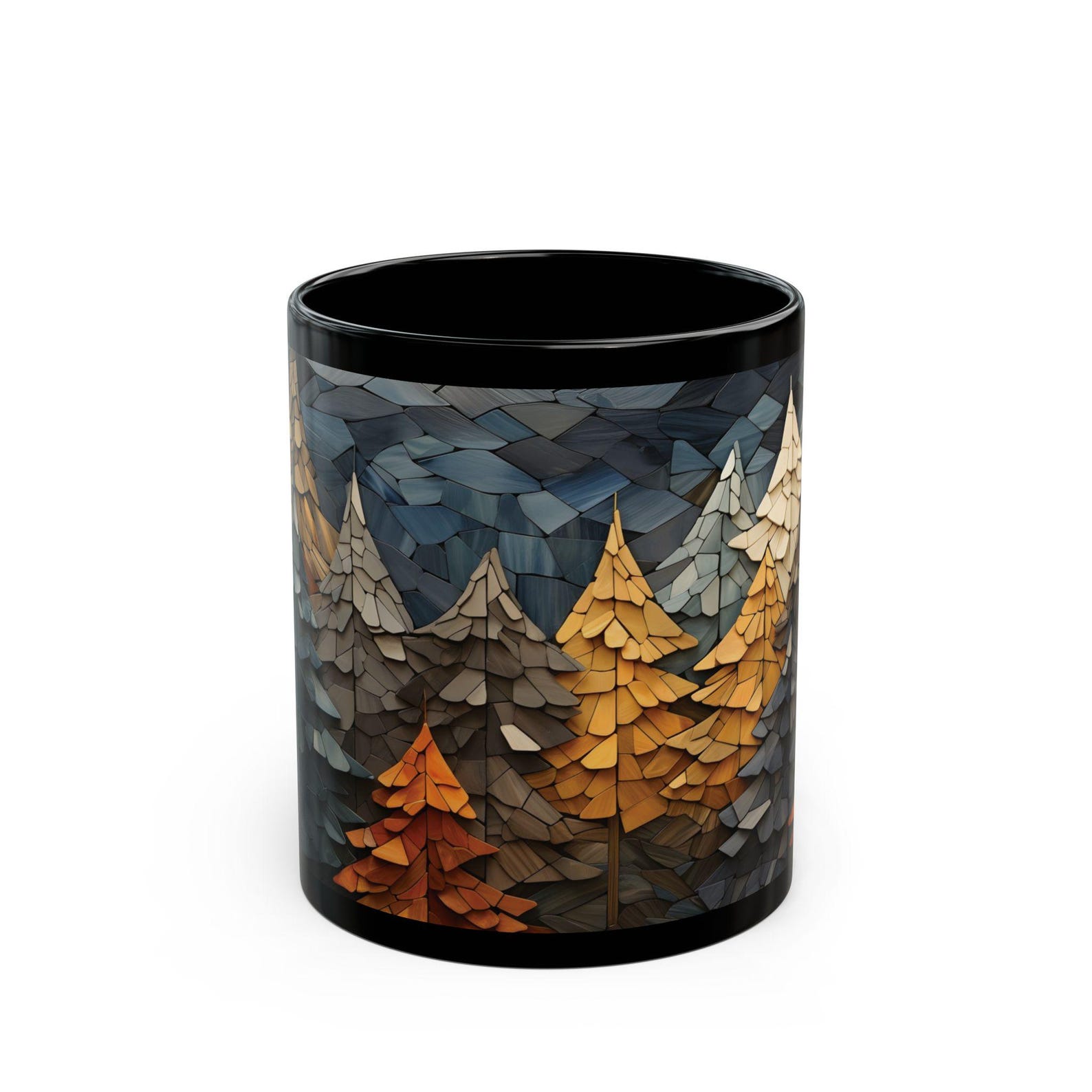 Wooden Mountain Forest Mug Pine Trees Camping Mug Printed Wood Mosaic ...
