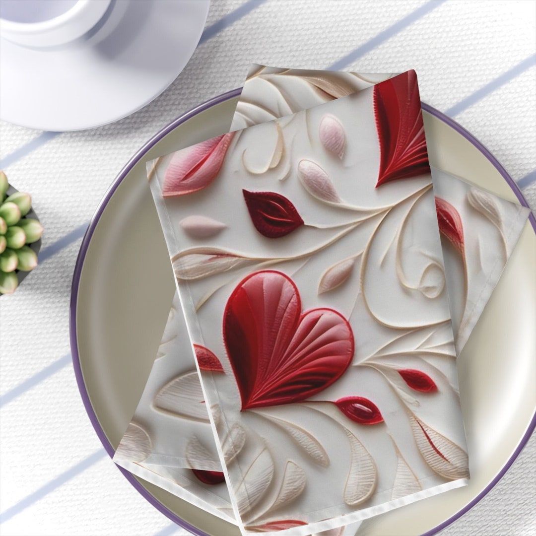 Valentine Hearts Napkin Set of 4 Cloth Napkins Valentines Place ...