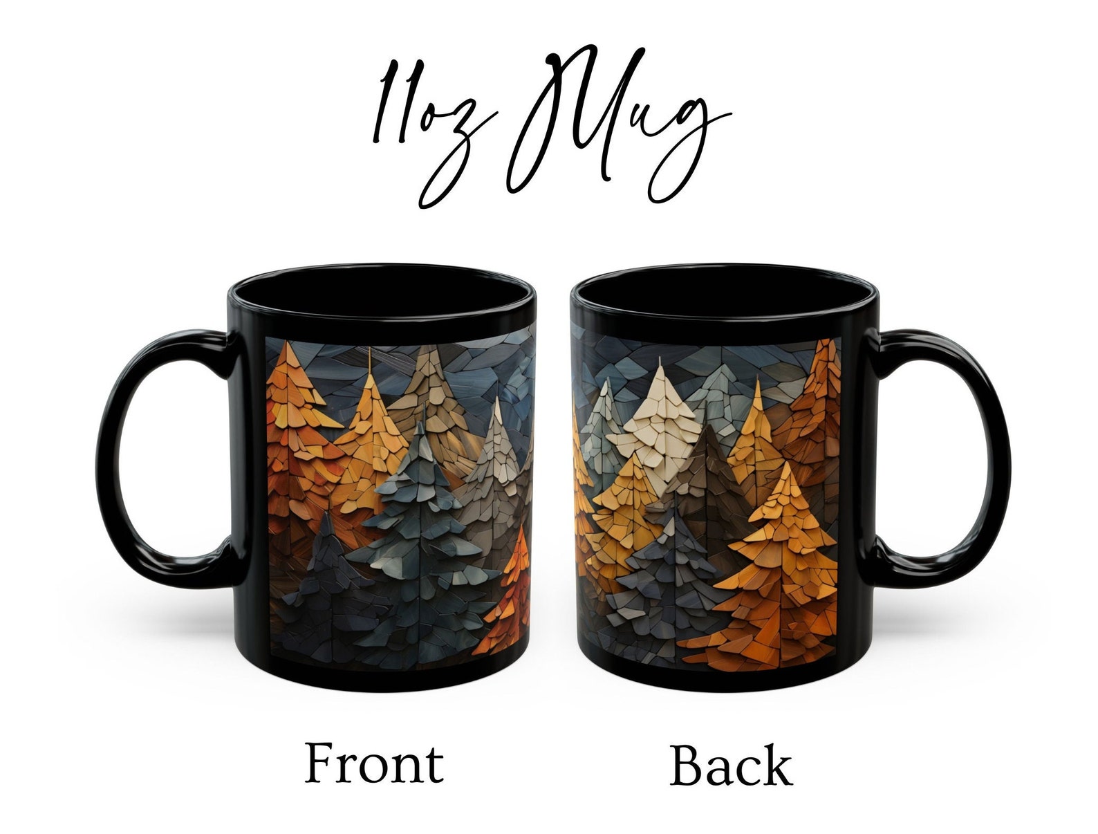 Wooden Mountain Forest Mug Pine Trees Camping Mug Printed Wood Mosaic ...