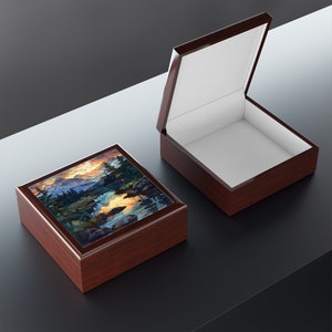 Mountain Sunset Keepsake Box Wooden Jewelry Storage Adventure Memory ...