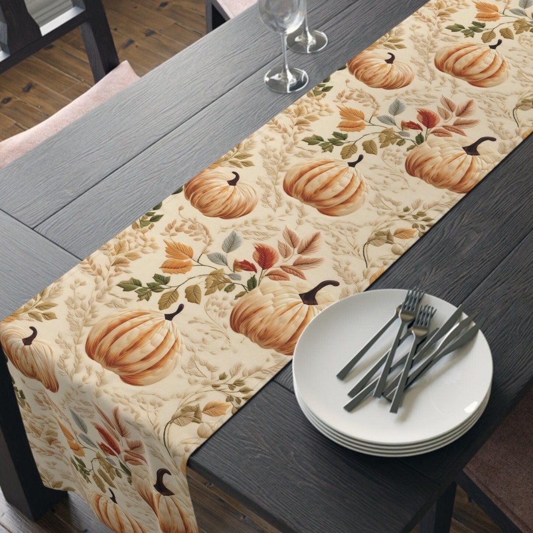 Autumn Table Runner Embroidery Style Botanical Decor Thanksgiving Decor ...
