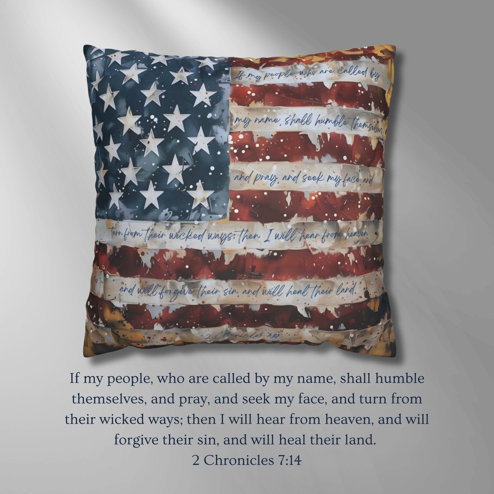 Christian Decorative Pillow Cover, Rustic American Flag Bible Verse ...
