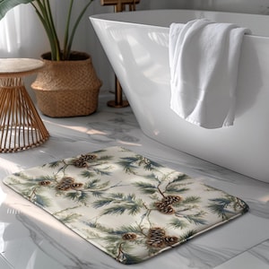 Christmas Bath Mat With Pine Cones Aesthetic Winter Decor Rug Holiday ...