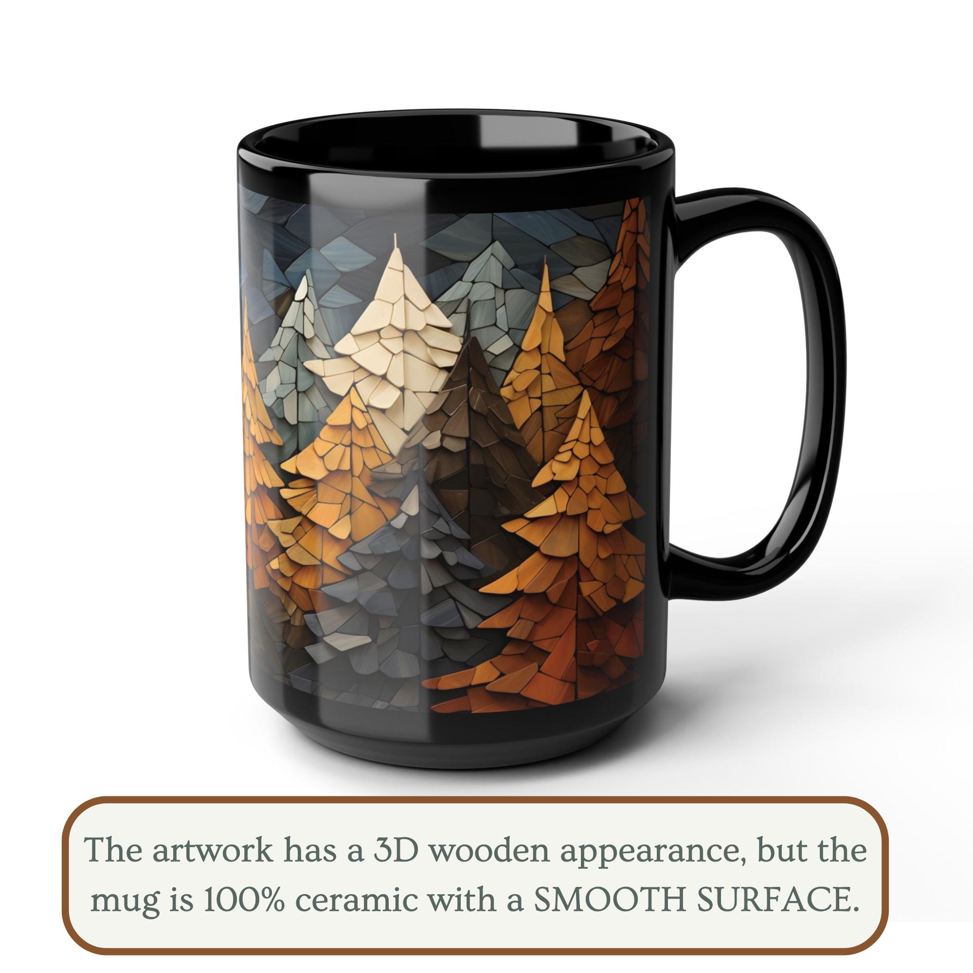 Wooden Mountain Forest Mug Pine Trees Camping Mug Printed Wood Mosaic ...