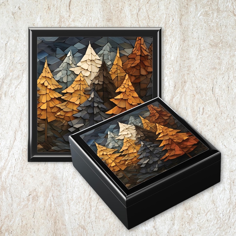 Wooden Keepsake Box Mountain Forest Adventure Memory Box Wood Jewelry ...