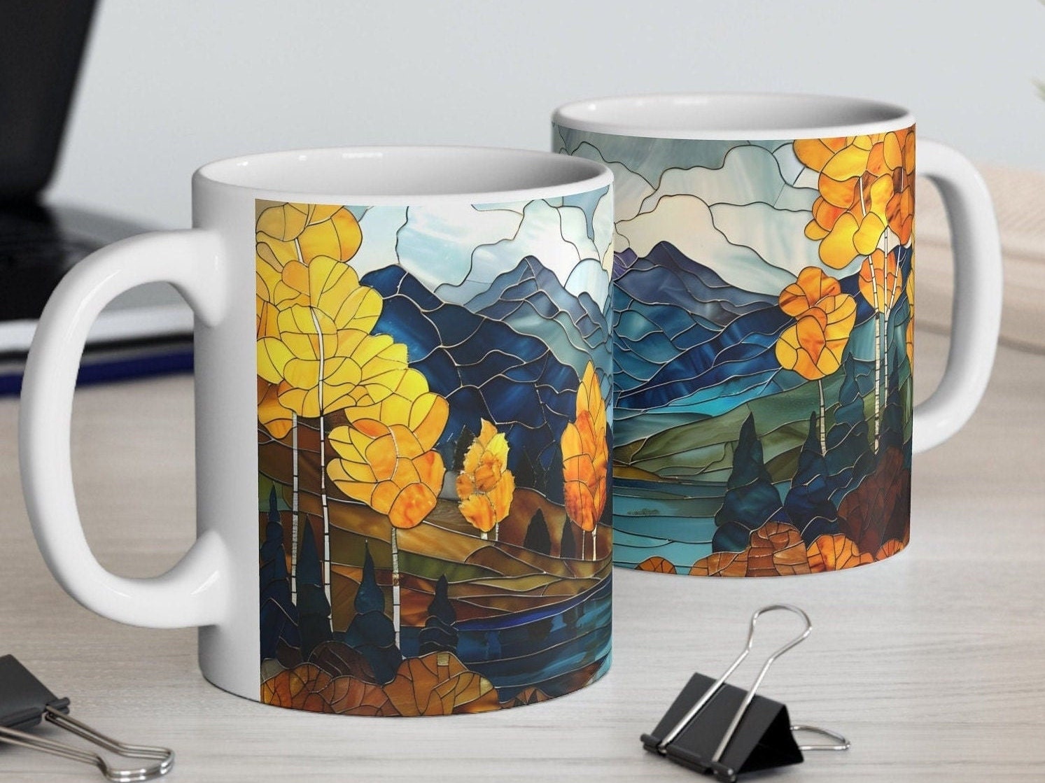Aspen Trees Mountain Mug Stained Glass Aesthetic Fall Ceramic Coffee ...
