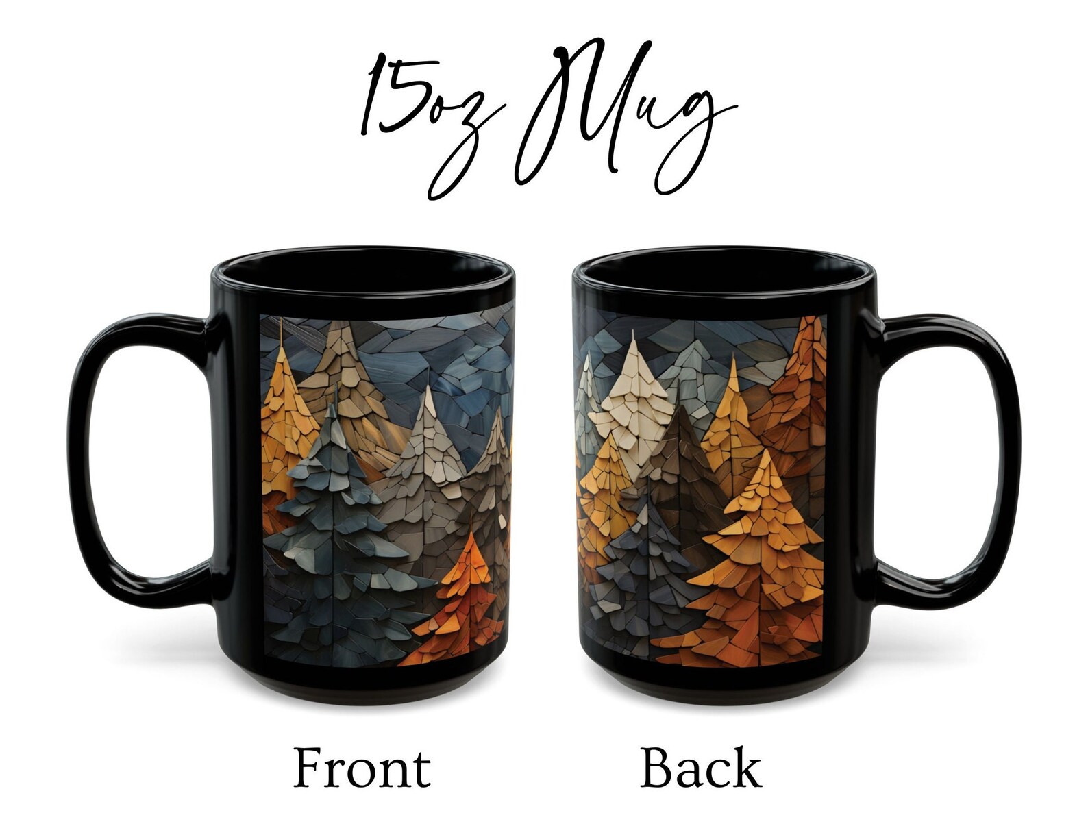 Wooden Mountain Forest Mug Pine Trees Camping Mug Printed Wood Mosaic ...