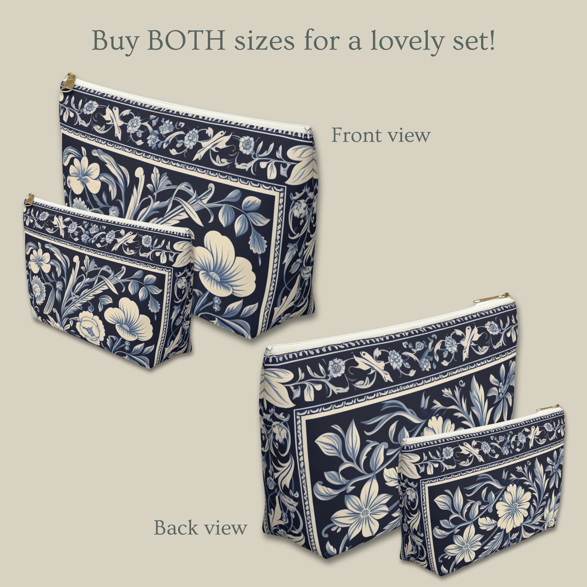 William Morris Inspired Floral Accessory Bag: Navy Blue Makeup Pouch - Etsy