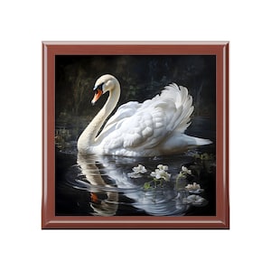 Swan Wooden Jewelry Box, Keepsake Box, Wood Box With Ceramic Tile Lid ...