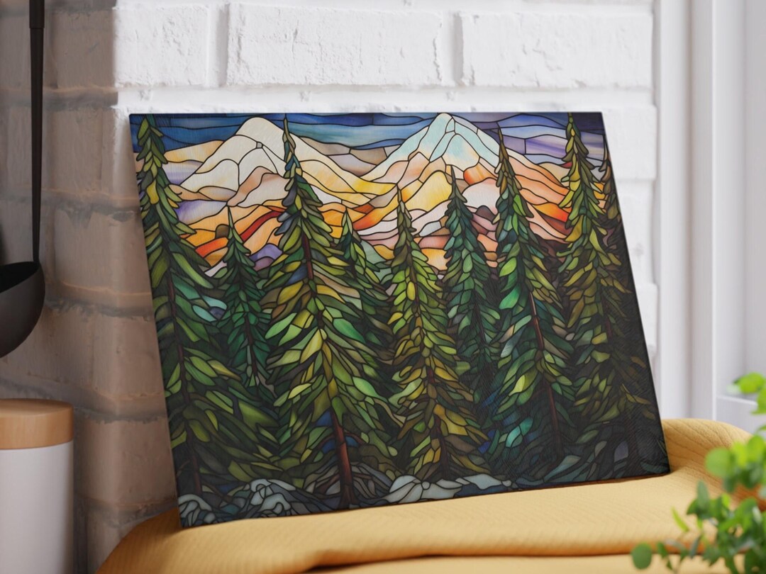 Mountains at Dusk Glass Cutting Board Stained Glass Aesthetic ...