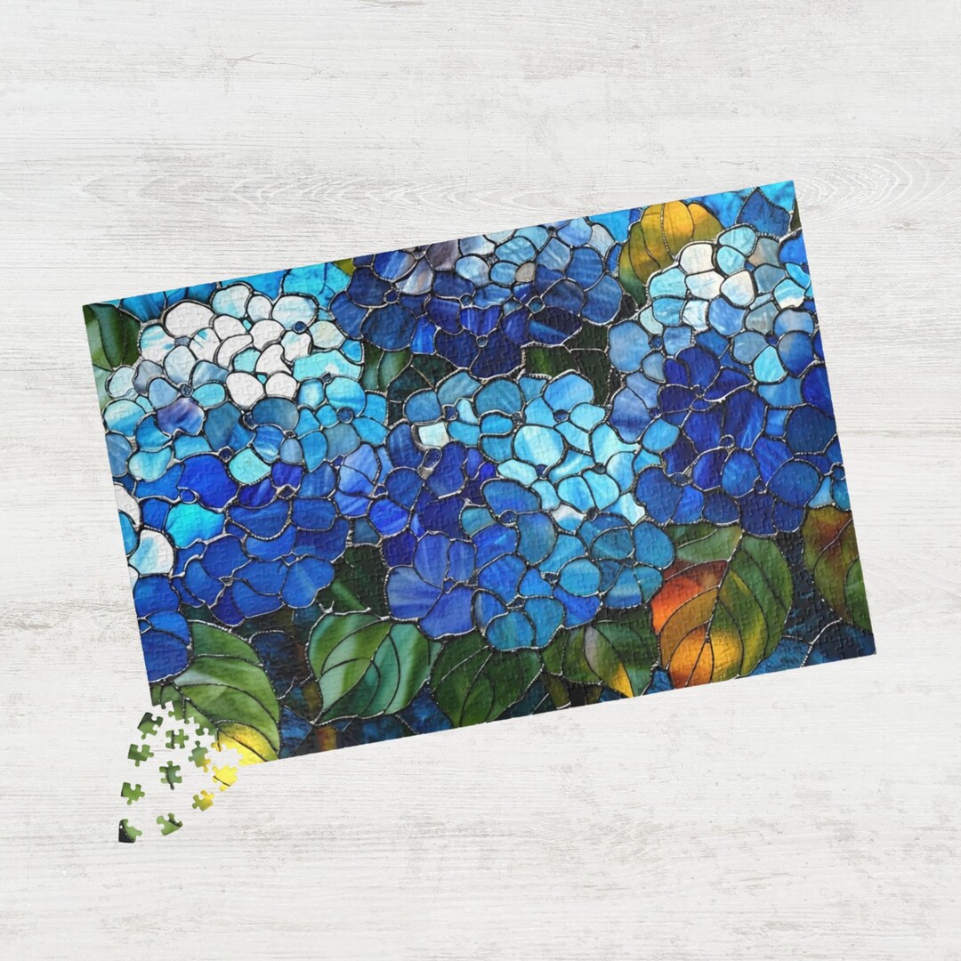 Blue Hydrangea Stained Glass Puzzle: Floral Mental Health Activity - Etsy