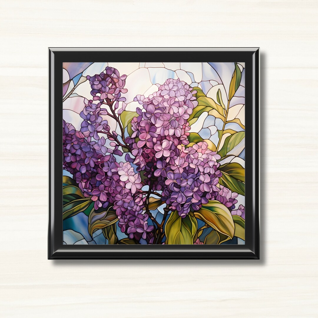 Lilac Jewelry Box Wooden Keepsake Box Floral Memory Box With Ceramic ...