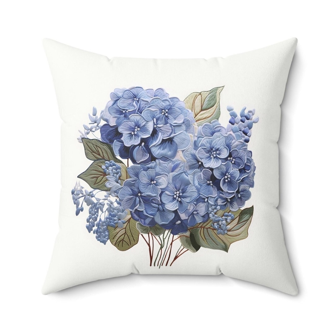Blue Hydrangea Pillow Soft Cozy Faux Suede Spring Botanical Throw ...