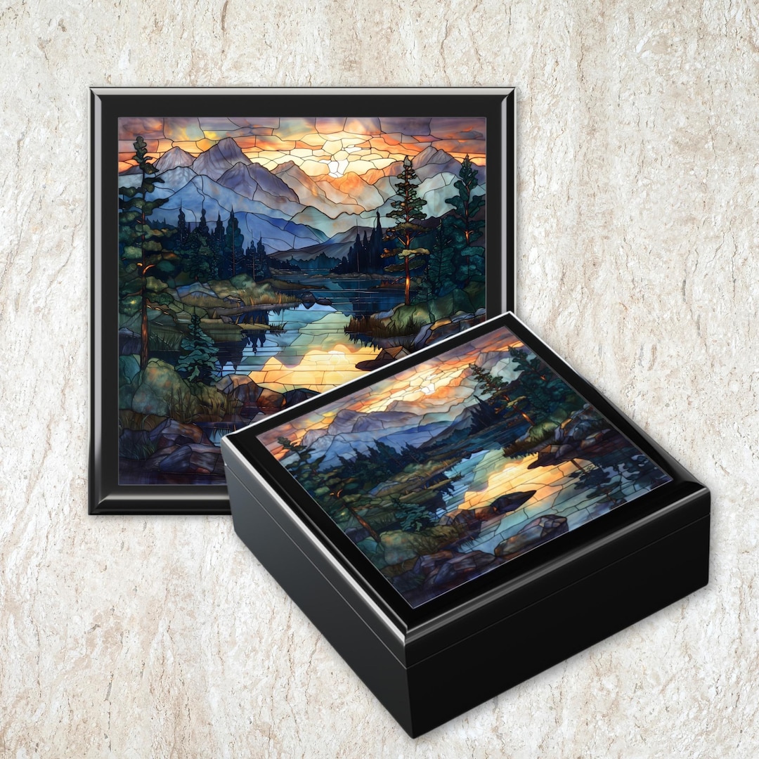 Mountain Sunset Keepsake Box Wooden Jewelry Storage Adventure Memory ...