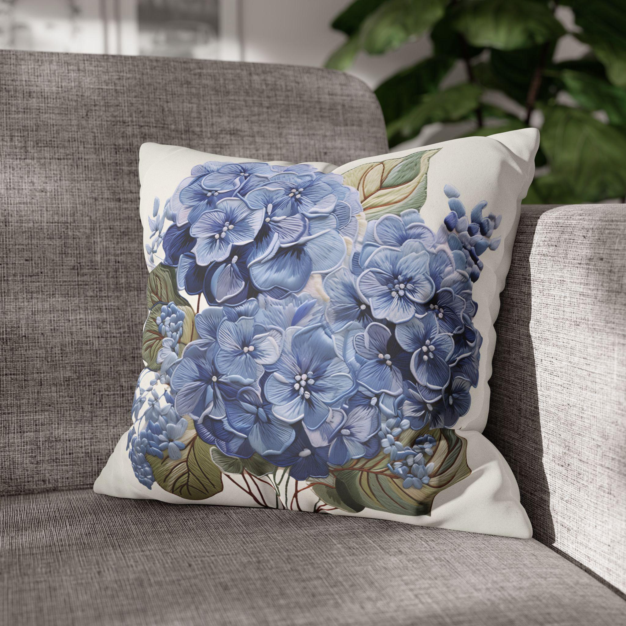 Blue Hydrangea Pillow Cover, Elegant Floral Spring Decoration ...