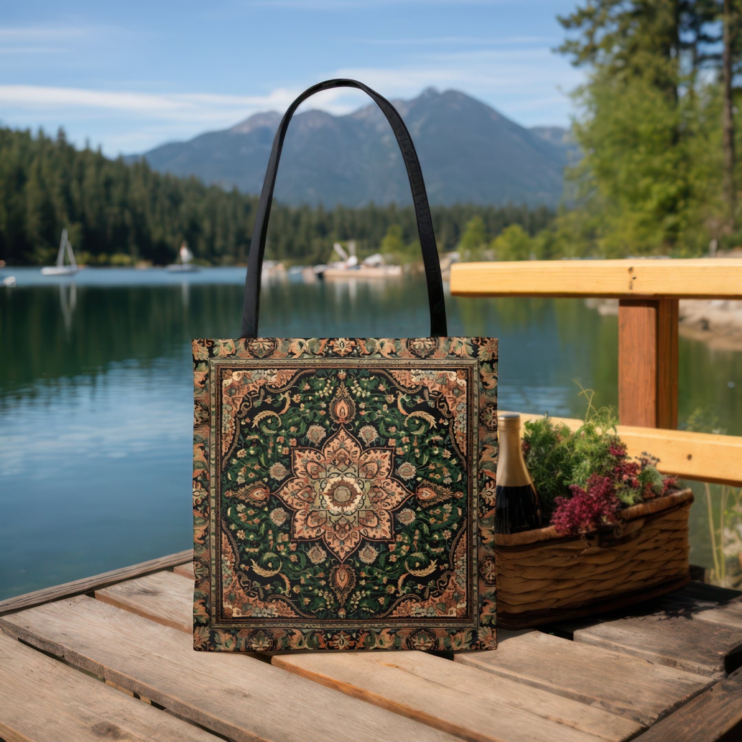 Aesthetic Canvas Tote Bag Rust Green Tapestry Style Book Bag Laptop Bag ...