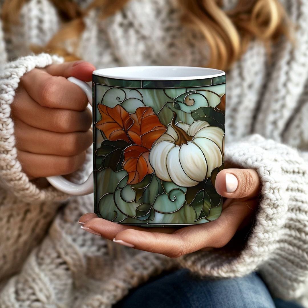Fall Coffee Mug Whimsical Pumpkins Stained Glass Aesthetic Pumpkin ...