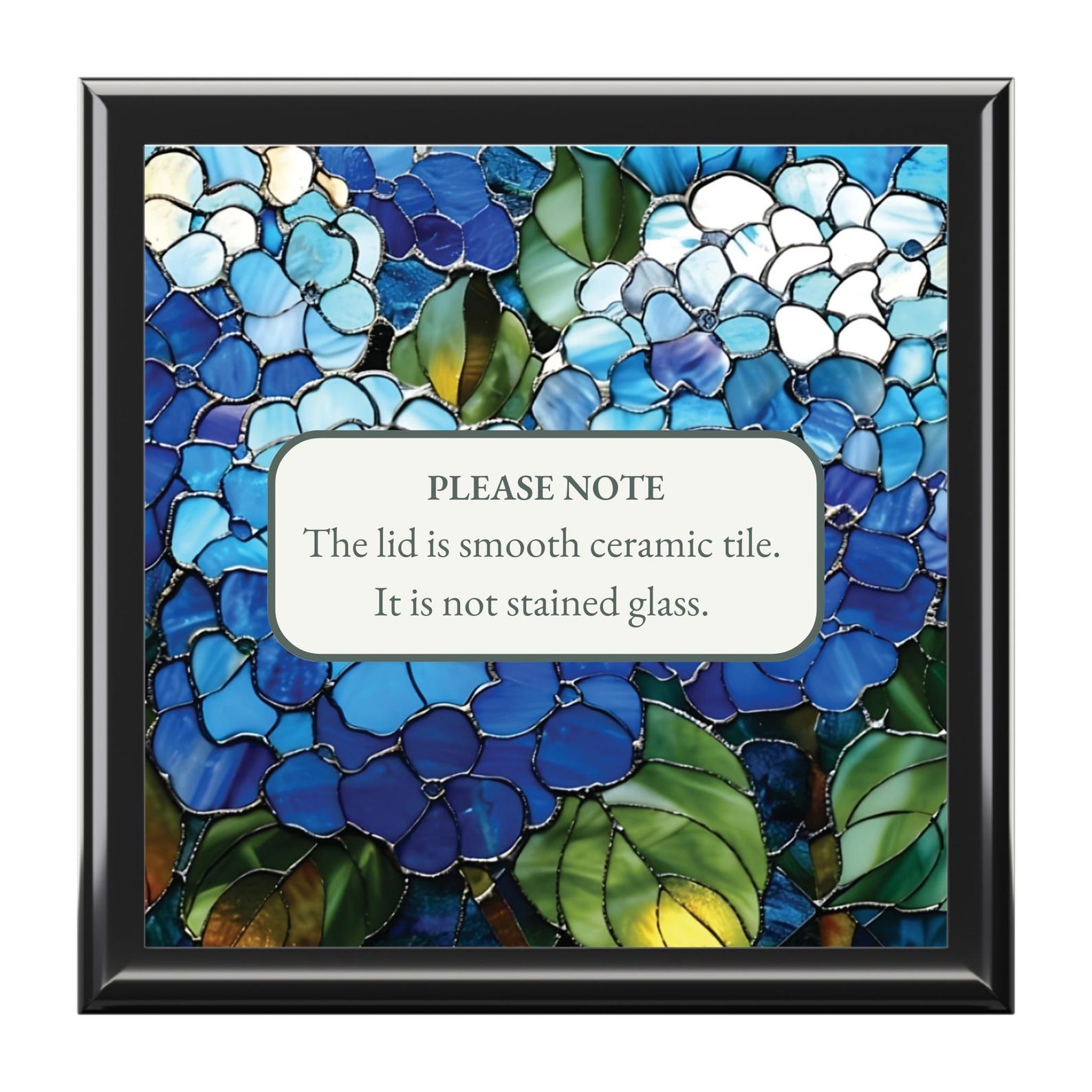 Blue Hydrangea Wooden Jewelry Box, Faux Stained Glass Floral Keepsake ...