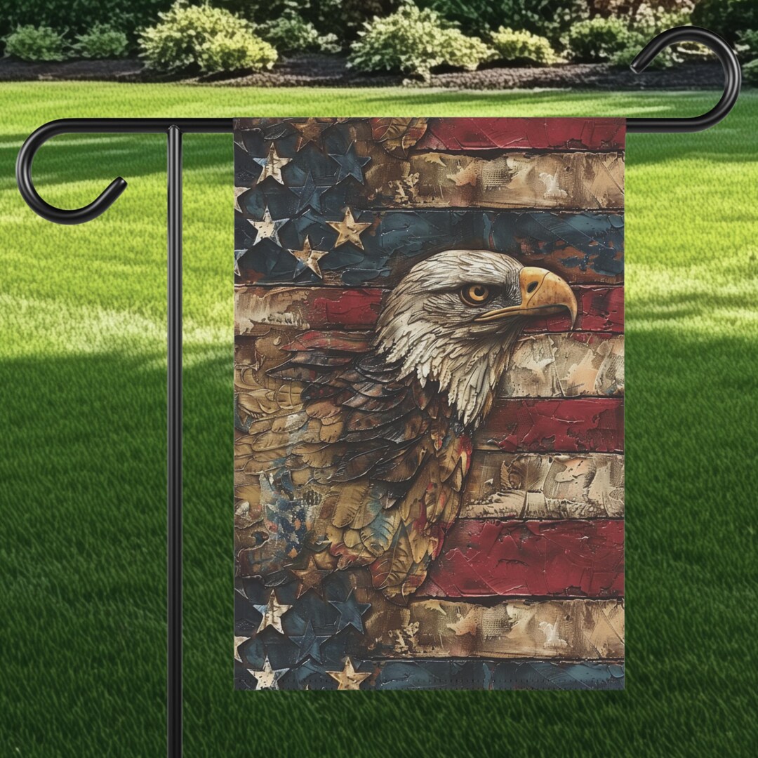 Patriotic Eagle Garden Flag - Rustic American Flag Yard Banner for 4th ...
