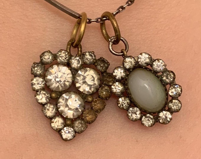 Pair of Victorian Base Metal and Paste Stone Pendants, Heart and Oval ...