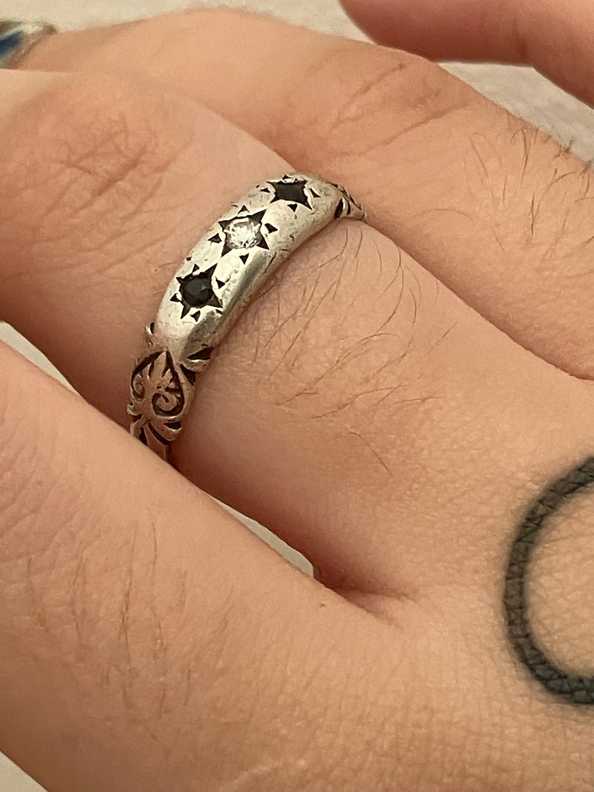 Victorian Silver Star Set Triple Paste Stone Ring, Size Uk S or Us 9 ...