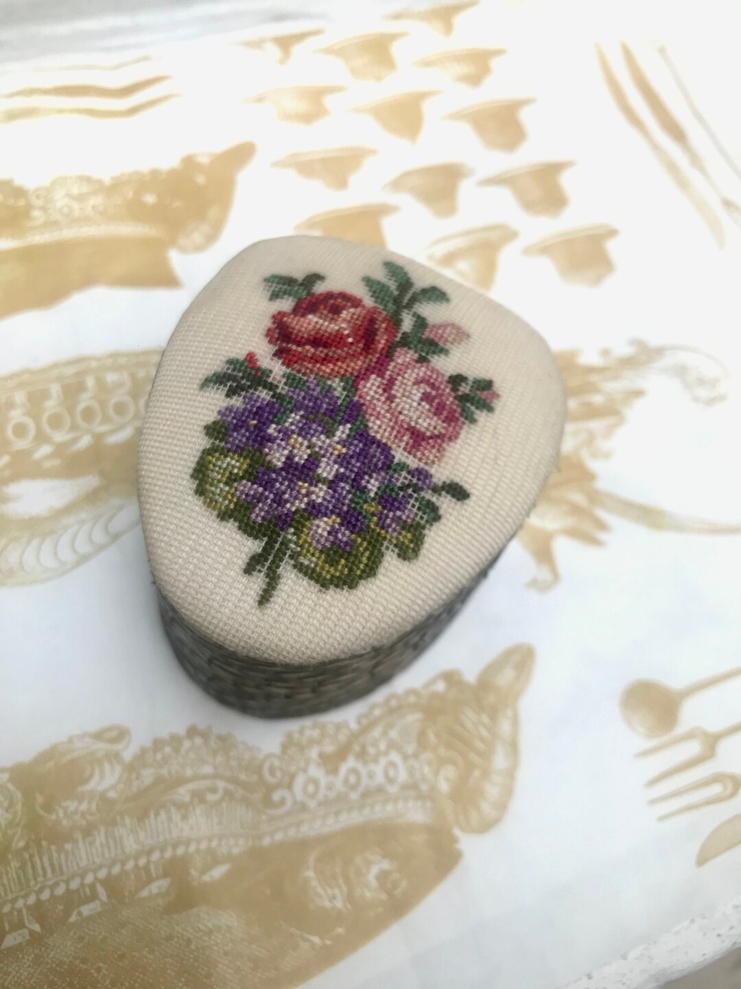 1960s Antique Petit Point French Embroidered Trinket/small - Etsy
