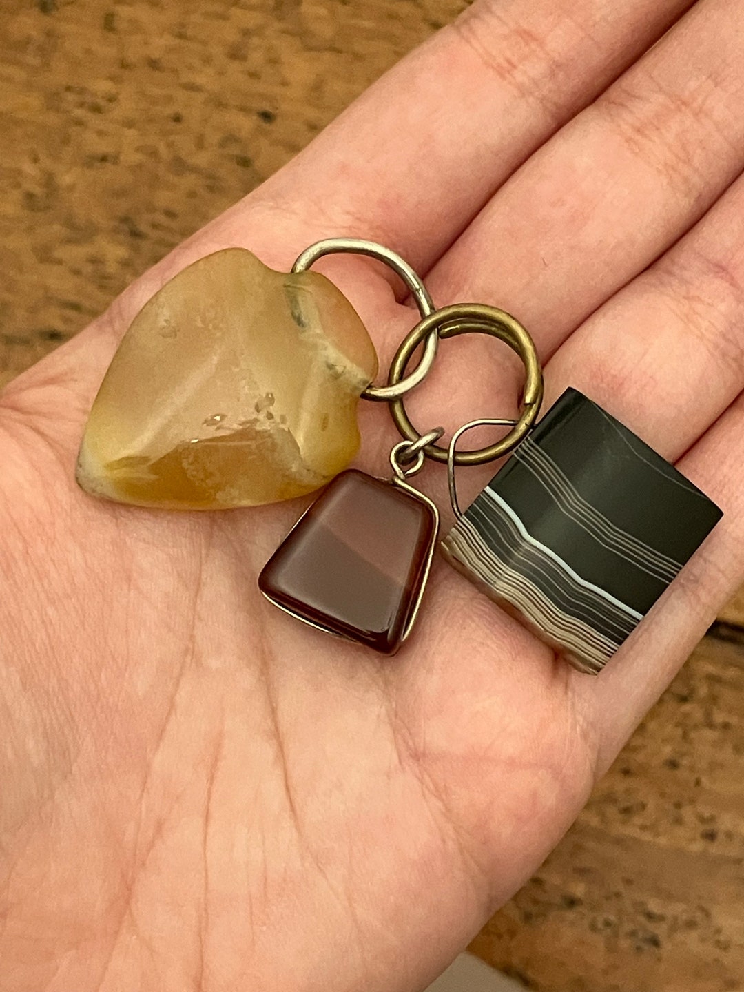 Lot of Three Large Antique Gemstone Pendants, Featuring Large Yellow ...