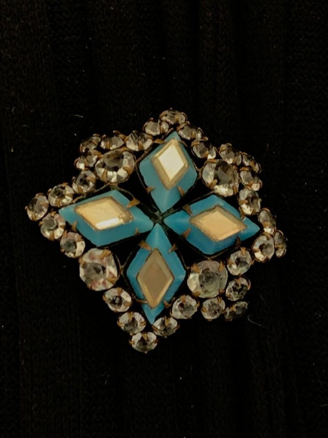 1800s Victorian Paste and Blue Glass Brooch, Base Metal - Etsy