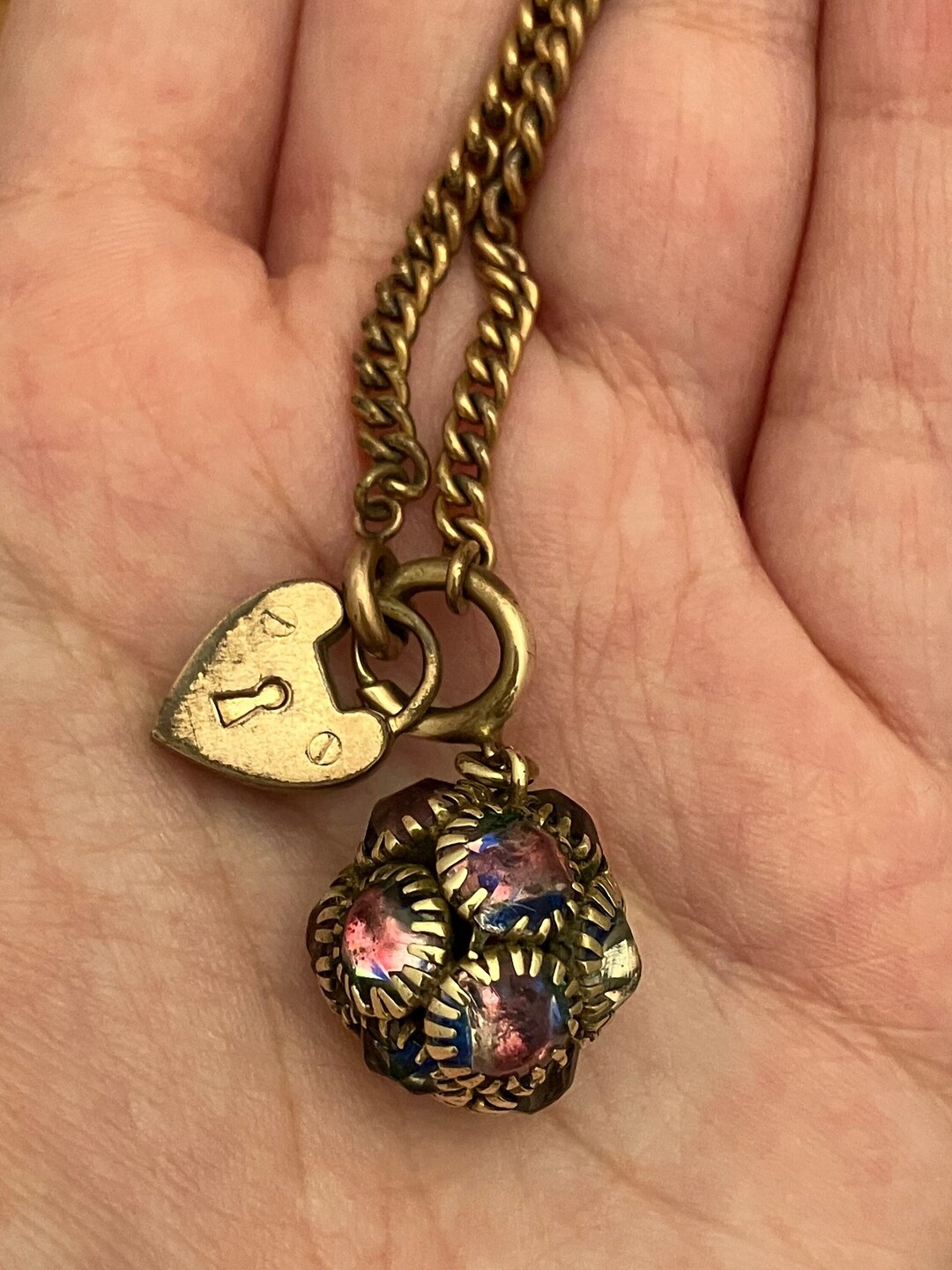 Art Deco 1930s Iris Glass Sputnik Ball/orb Charm on Chain With Padlock ...